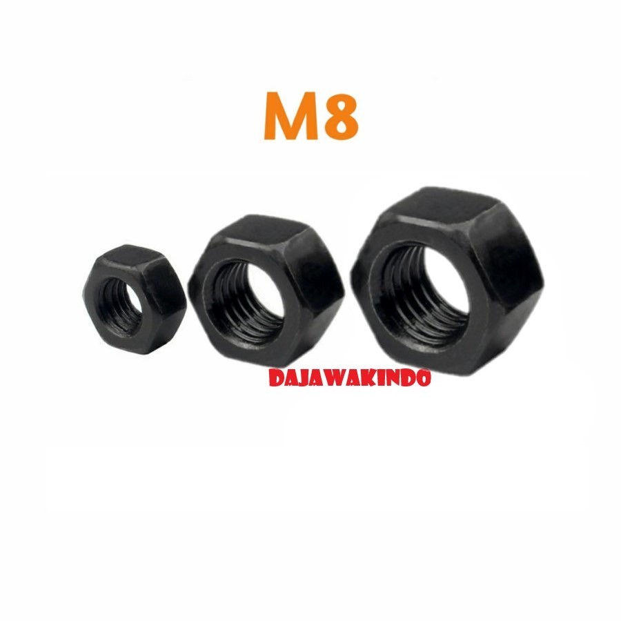 Jual Mur Hex Baja / Hex Nut Hitam M8 Grade 8.8 | Shopee Indonesia