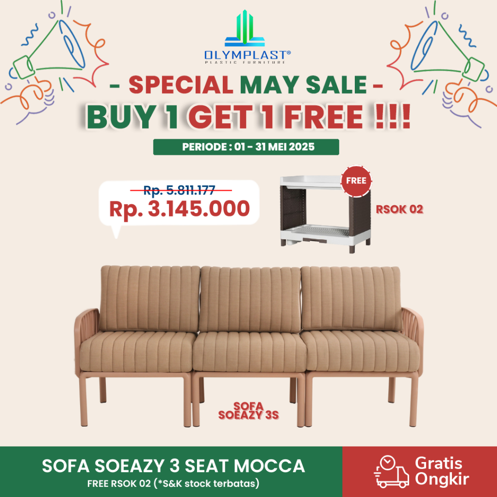 Jual Olymplast Sofa SoEazy ( 3 Seater ) / Kursi Sofa Lipat / Kursi Ruang Tamu / Sofa Tamu / Sofa ...