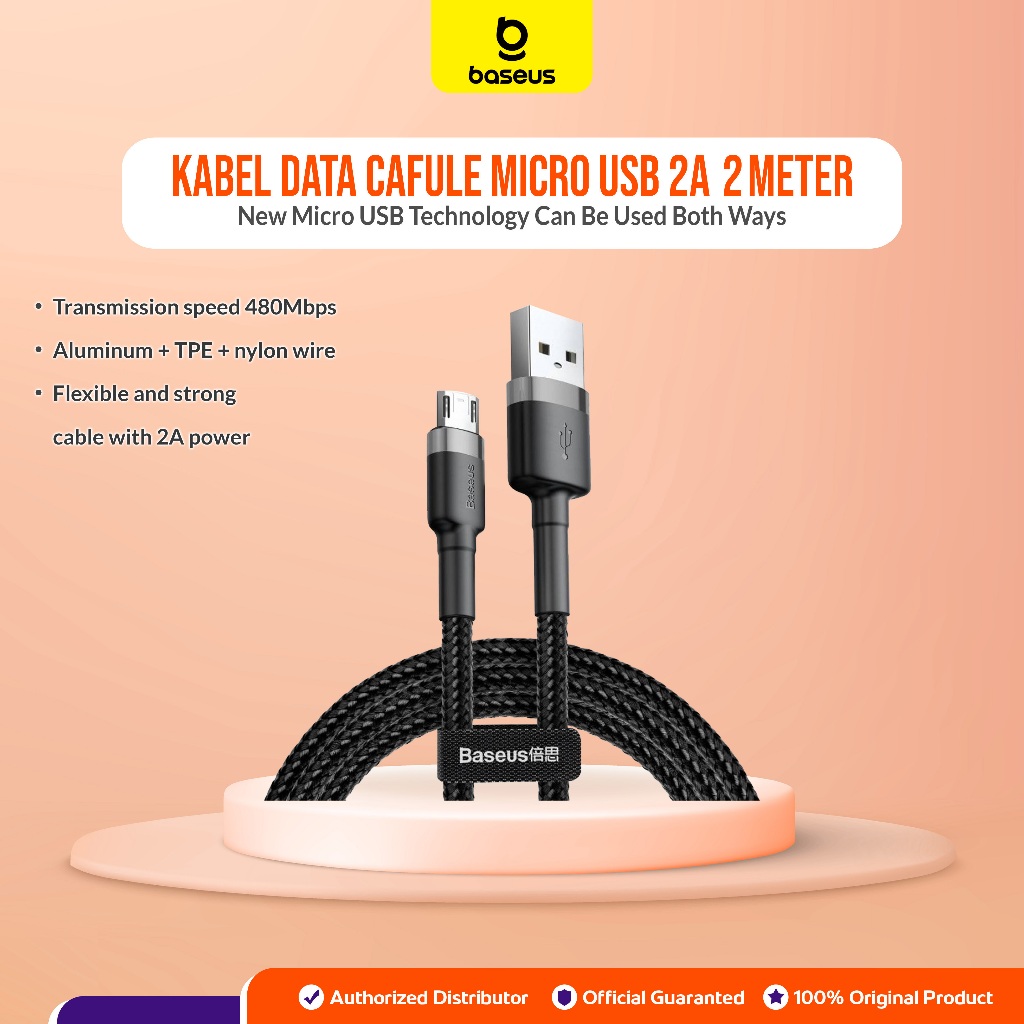 Jual Baseus Kabel Data Cafule USB A to Micro USB 2M 2 Meter Cable Casan ...