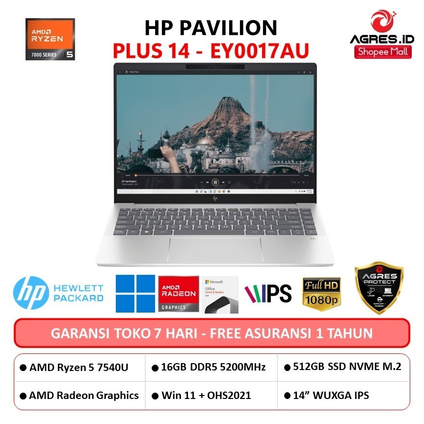 Jual HP PAVILION PLUS 14 RYZEN 5 7540 16GB 512GB W11+OHS 14.0WUXGA BLIT ...