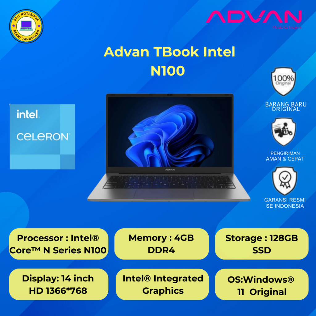 Jual Advan TBook Intel N100 4GB eMMC 128GB 14″ W11 | Shopee Indonesia
