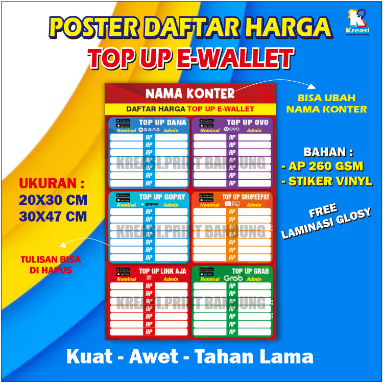 Jual POSTER DAFTAR HARGA TOP UP / POSTER KONTER | Shopee Indonesia