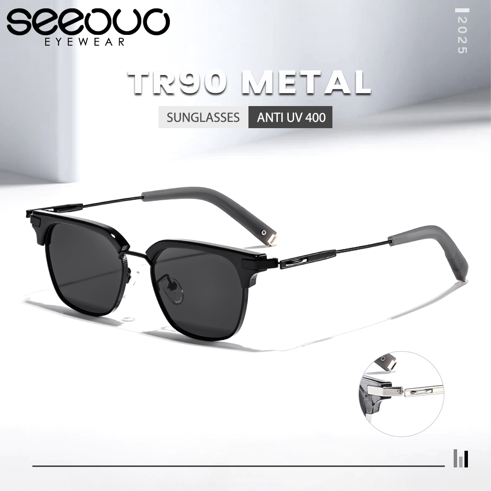 Jual Seeouo Sunglasses Kacamata Anti UV 400 TR90+Metal Kotak Stylish Vintage Pria Kekinian ...