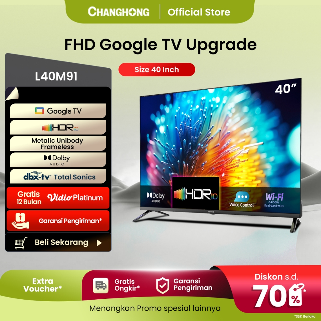 Jual Changhong Google TV 40 inch FHD Dolby Audio Google Play Netflix Youtube Bluetooth USB ...