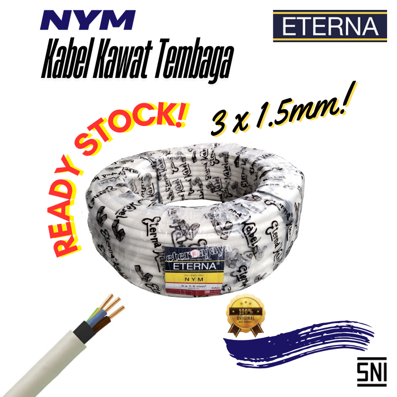 Jual Kabel ETERNA NYM 3x1,5 mm Putih Kawat Tembaga 50 Meter | Shopee Indonesia