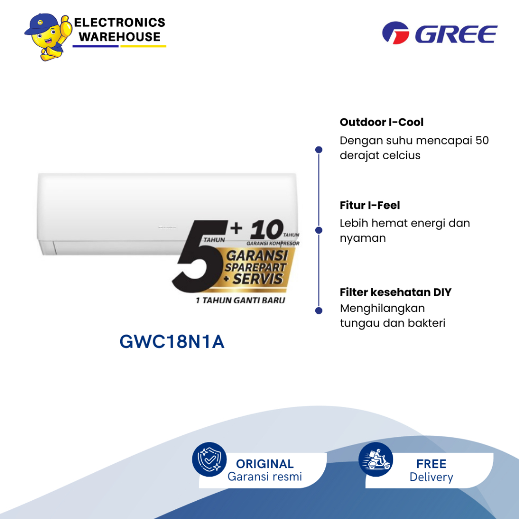 Jual GREE AC DELUXE STANDARD N1A Series - 2PK - GWC-18N1A GWC18N1A ...