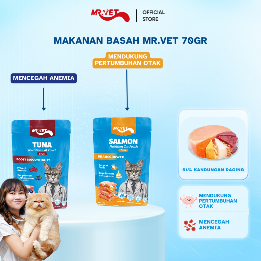 Jual Mr. Vet Cat Pouch - NEW Pouch Makanan Basah 70g Tuna dan Salmon ...