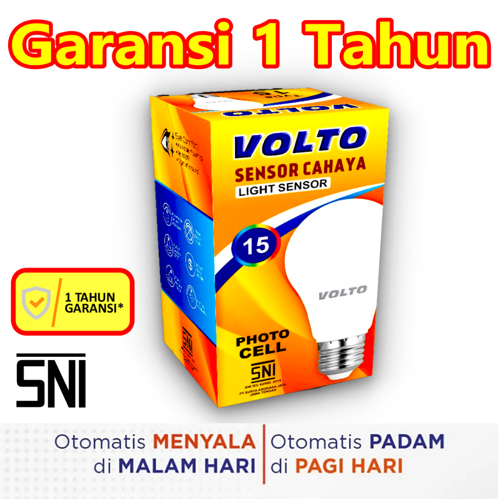 Jual Bohlam Lampu LED Sensor Cahaya Otomatis Siang Malam 12 Watt Light Sensor Cahaya Putih 12W ...