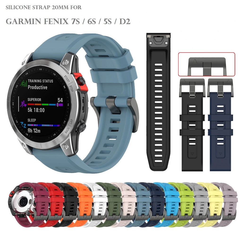 Jual Silicone Strap Quickfit 20mm for GARMIN Fenix 5s 6s 7s 8 Epix Pro ...
