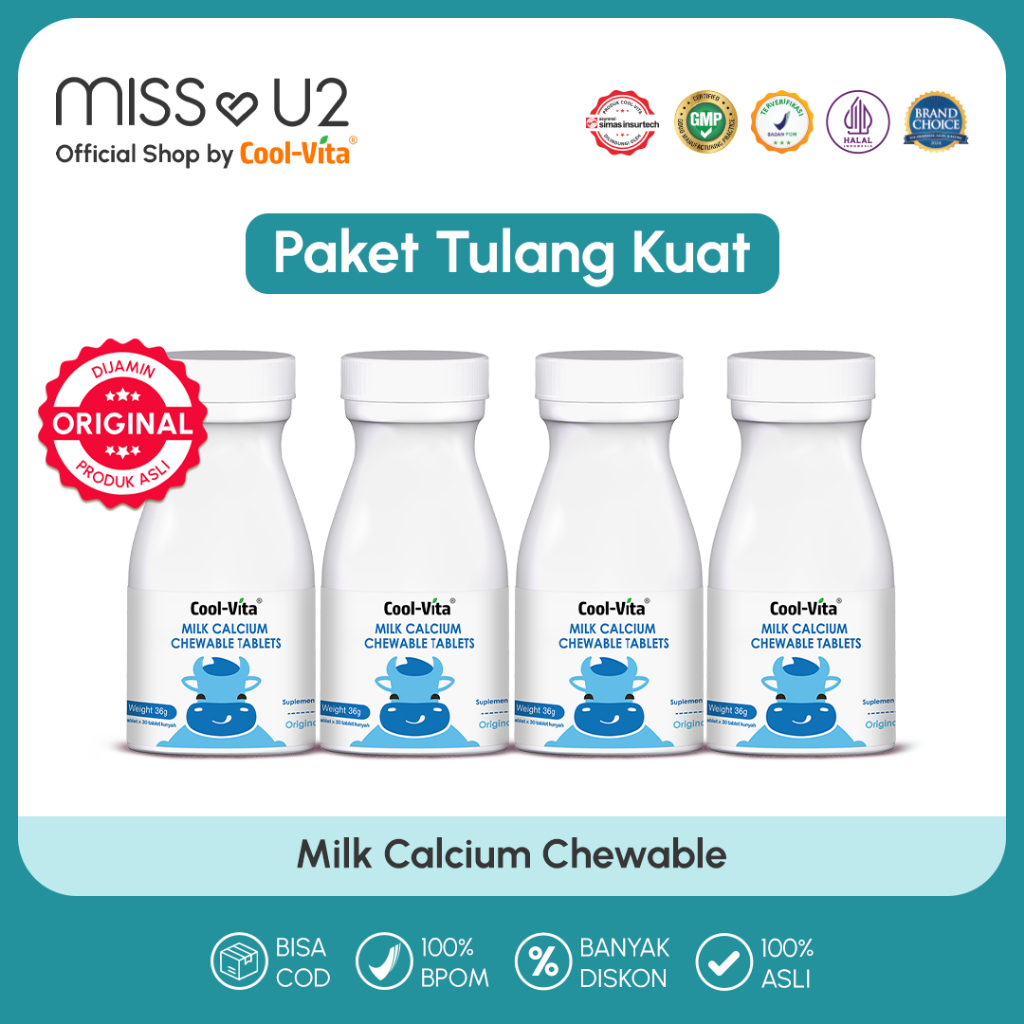 Jual COOLVITA ORIGINAL Milk Calcium Chewable Tablet Rasa Original 4 Botol Multivitamin Miss U2 ...