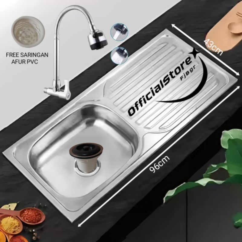 Jual Kitchen sink stainless steel 96cm x 43cm Wastafel cuci piring Bak ...