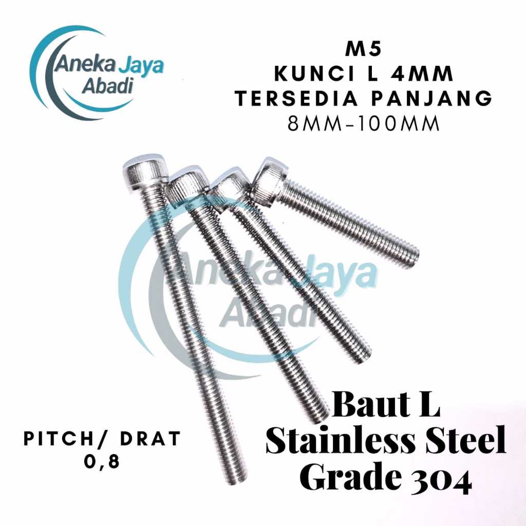 Jual Baut L M5 SS304 Panjang 8mm - 100mm Baud L M5x8mm - M5x100 Stainless Steel 304 | Shopee ...
