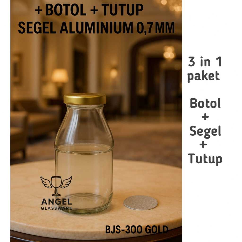 Jual / 9 pcs 300 ml Botol Jus Kaca 300ml + tutup gold BARU / botol ...