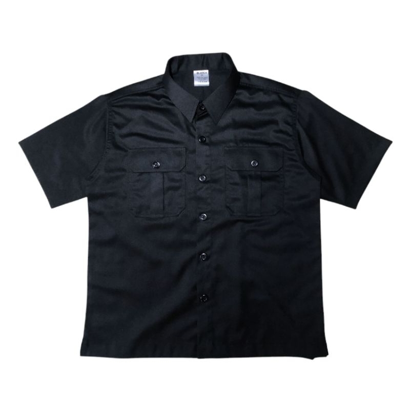 Jual workshirt short sleeve boxy polos/kemeja hitam lengan pendek ...