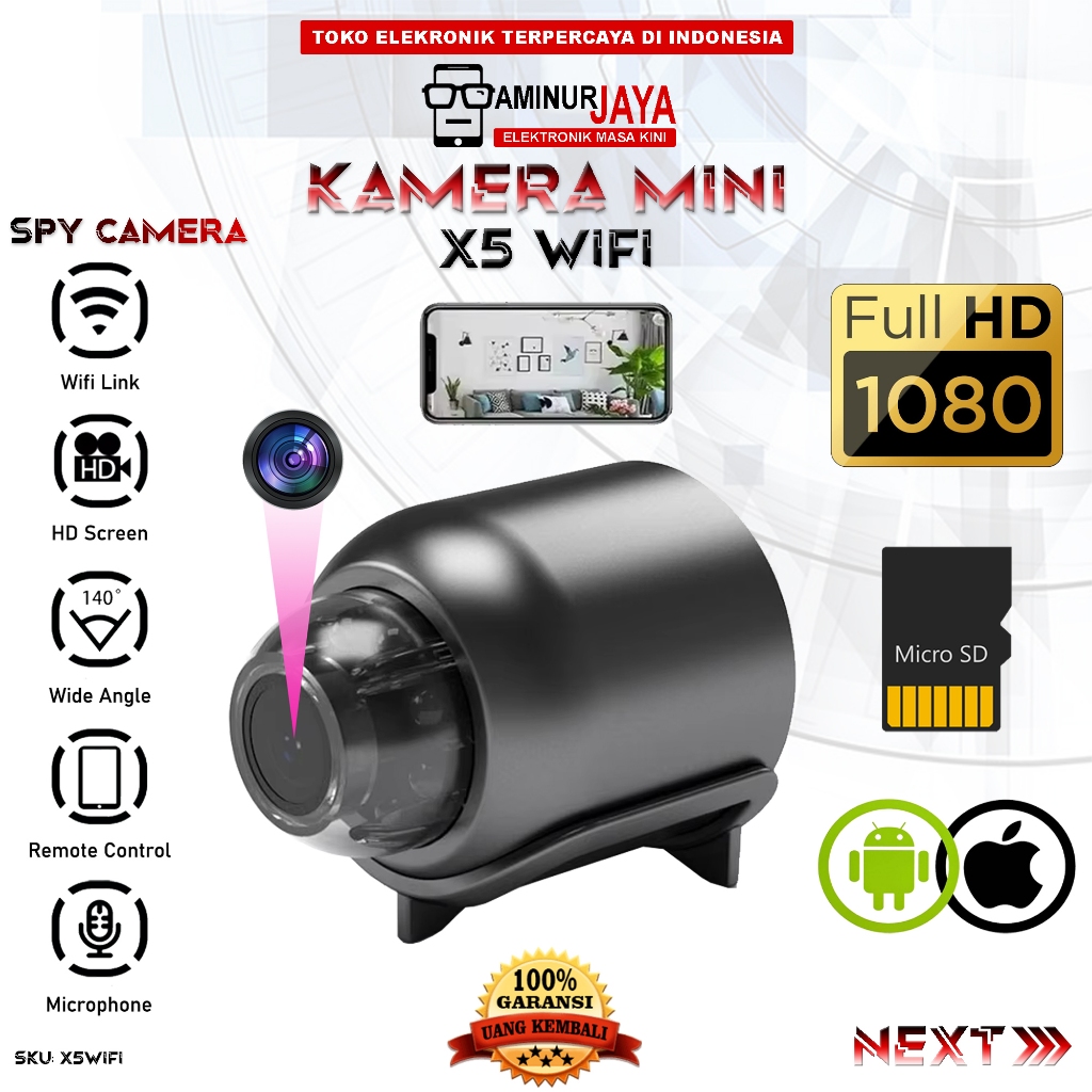 Jual Kamera CCTV Mini WiFi X5 Spy Camera Kecil 1080P Rekam Video Suara ...