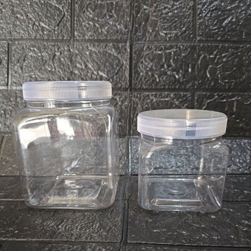 Jual TOPLES plastik PET Kotak / Segi, Toples Kue Kering ukuran 600 ml dan 1000 ml | Shopee Indonesia