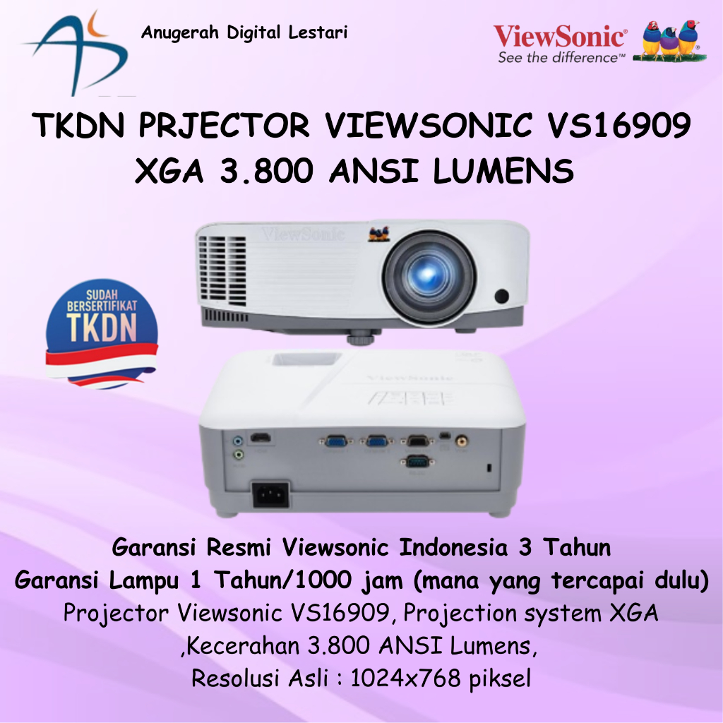 Jual TKDN Projector Viewsonic VS16909 XGA 3800 Ansi Lumens Projector ...