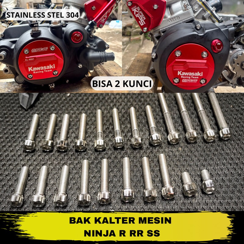 Jual baut mesin ninja r rr ss stainless 1 set blok kanan kiri 2 kunci | Shopee Indonesia