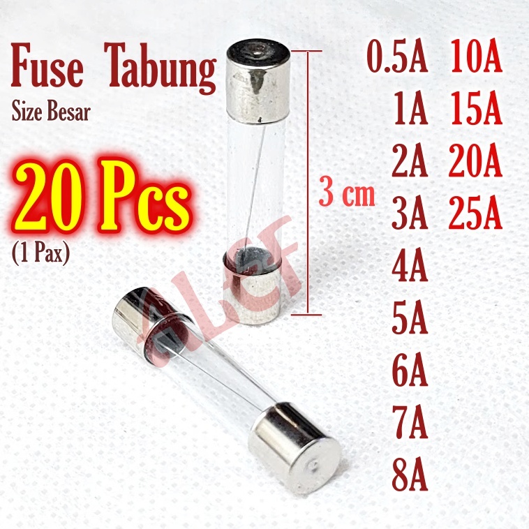 Jual 20Pcs Fuse kaca Besar 0.5A 1A 2A 3A 4A 5A 6A 7A 8A 10A 15A 20A 25A Amper sekring tabung ...