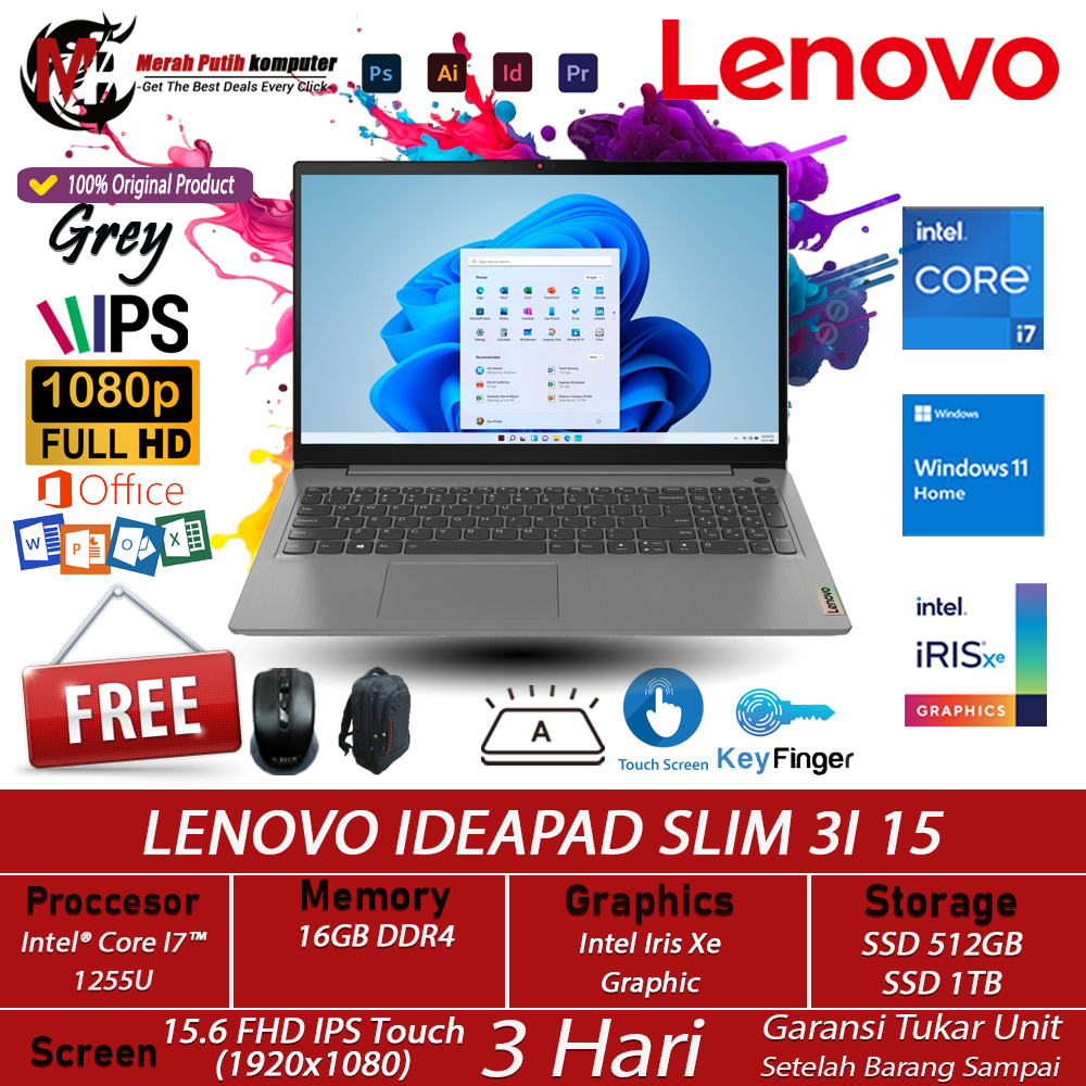 Jual Laptop Touchscreen Lenovo Ideapad Slim 3i 15 Inte i7 1255U 16GB ...