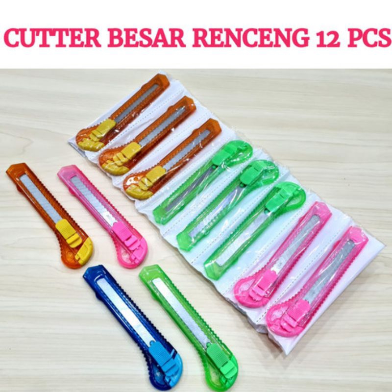Jual [12 Pcs] Cutter Besar Renteng Tajam / Cutter Warna / Serbaguna ...