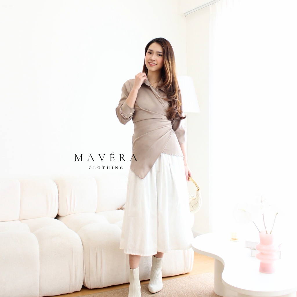 Jual MAVERA - Adriana Blouse Top Cotton Silk Kimono Pleated Shirt Mewah ...