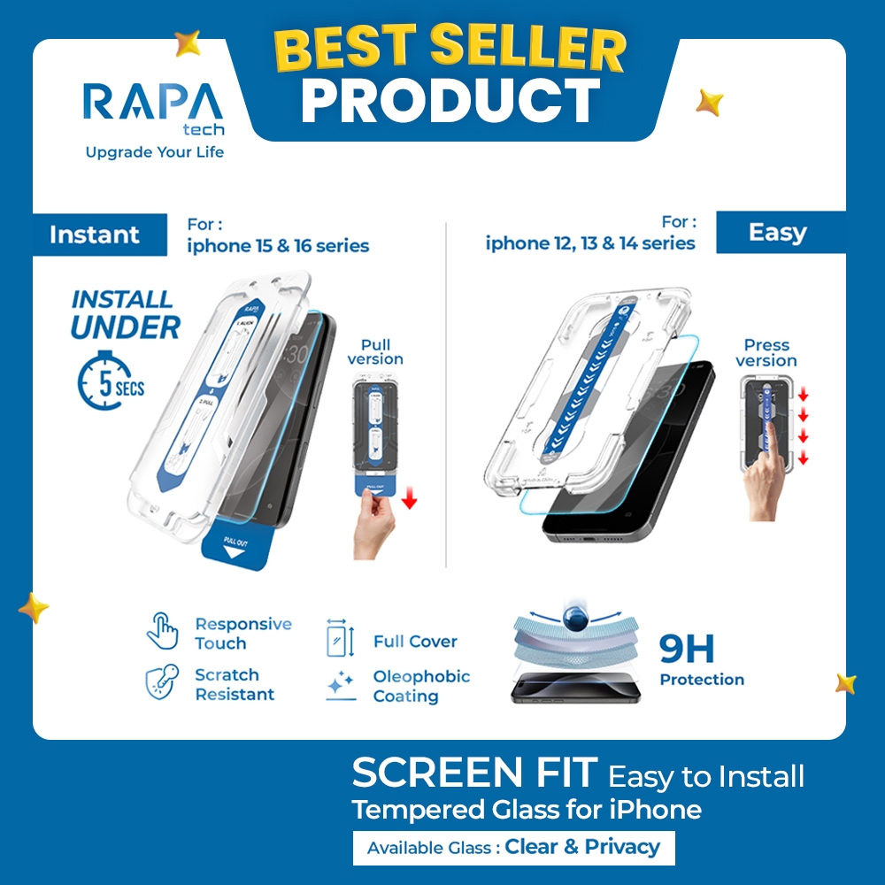 Jual RAPA tech Tempered Glass Instant Fit for iPhone 13 / 15 / 16 / 15 ...