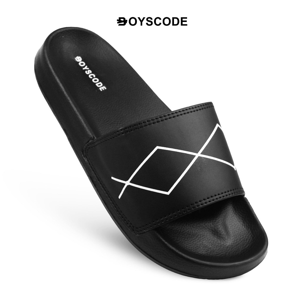 Jual Sandal Slip On Pria Distro Terbaru Boyscode Curves Lines Hitam ...