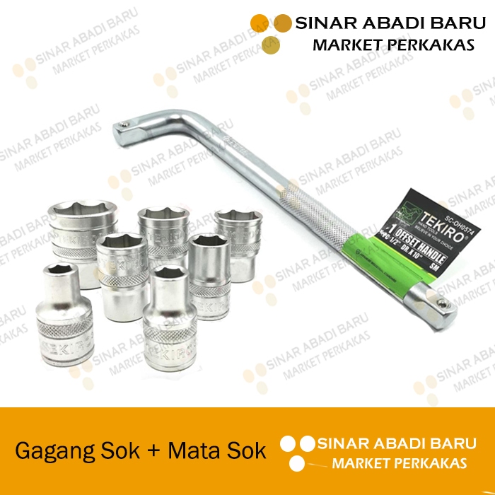 Jual Paket Gagang Kunci Shock L Tekiro Offset Handle Sok 1/2 Inch + Mata Sock Ukuran 8-10-12-14 ...