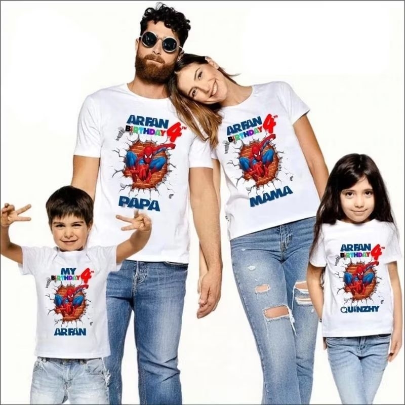 Jual Kaos Couple Keluarga Spider man Di Lingkaran tembok Custom Angka ...