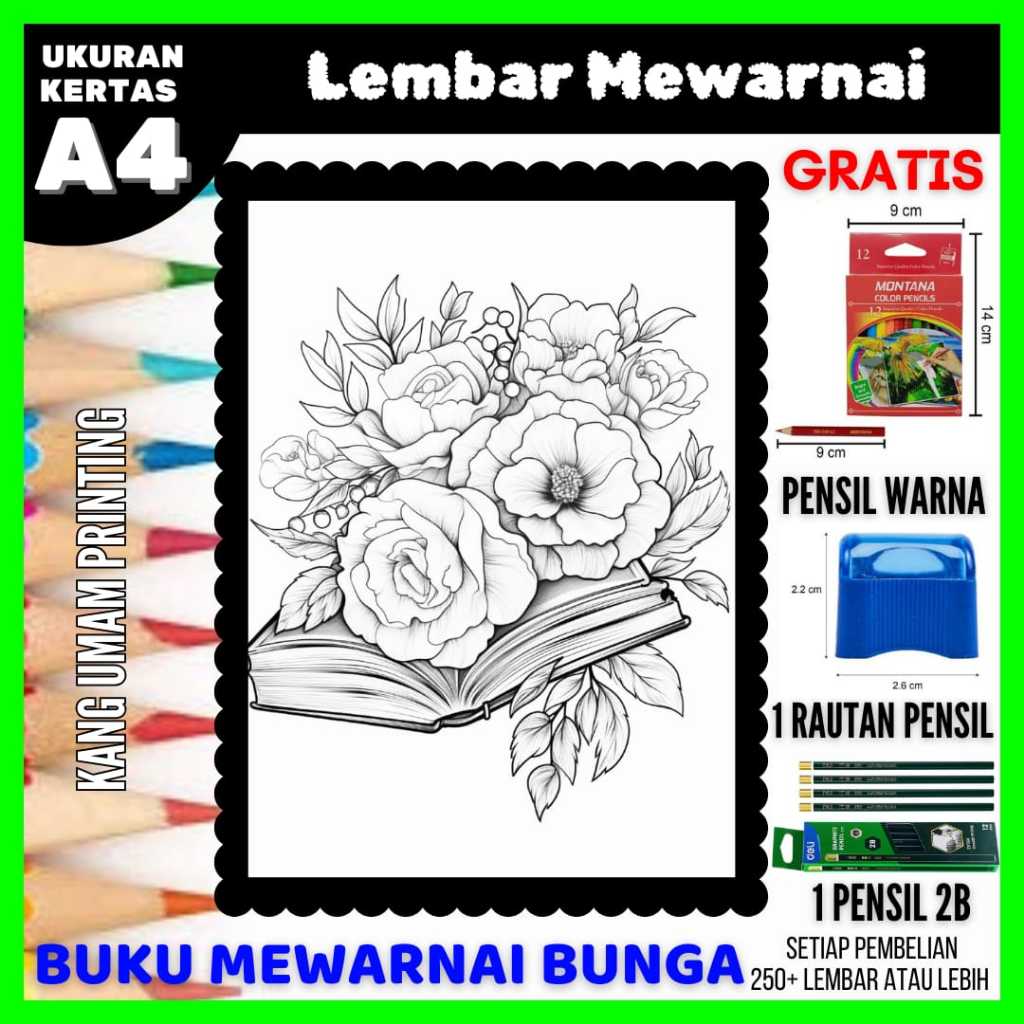 Jual Lembar Mewarnai Gambar Buku Dan Bunga Untuk Anak Sampai Dewasa ...