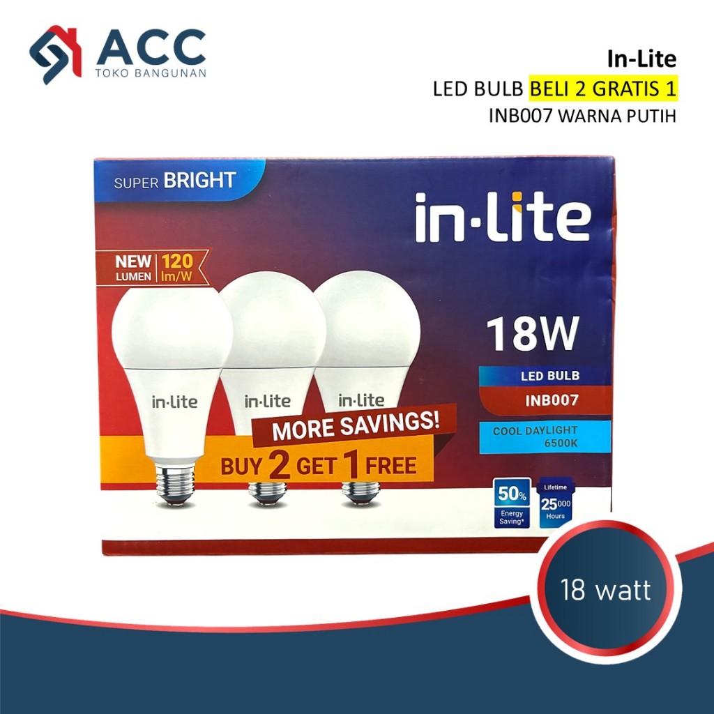Jual INLITE INB007 BOHLAM LED BULB 18W WATT PAKET BELI 2 GRATIS 1 ...