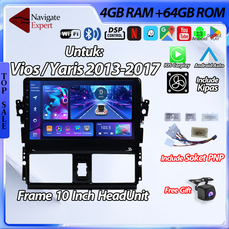 Jual 【Vios/Yaris 2013-2017】8GB+128GB Head Unit Android 13 Mobil 10 Inch IPS Screen Termasuk ...