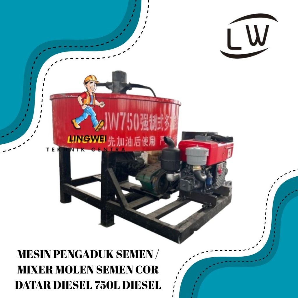 Jual MESIN PENGADUK SEMEN / MIXER MOLEN SEMEN COR DATAR DIESEL 750L ...