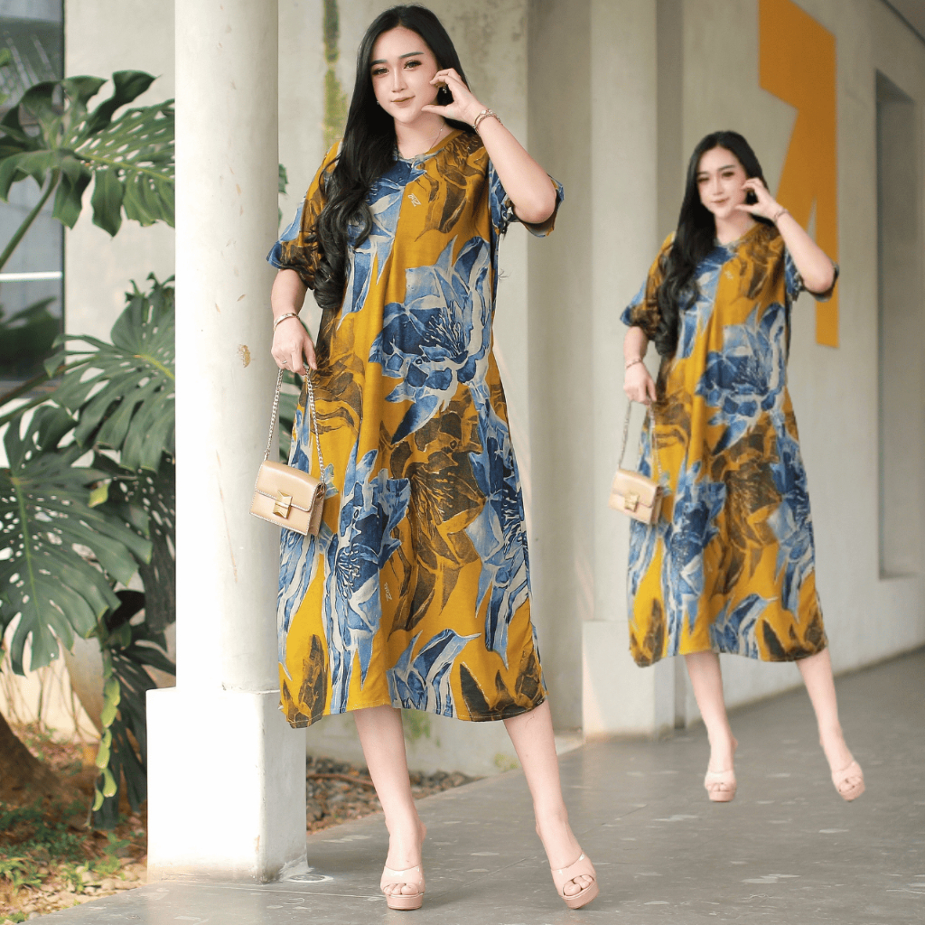 Jual Daster Wanita Gaun Lengan Pendek Motip Bunga Rayon Premium Busui ...