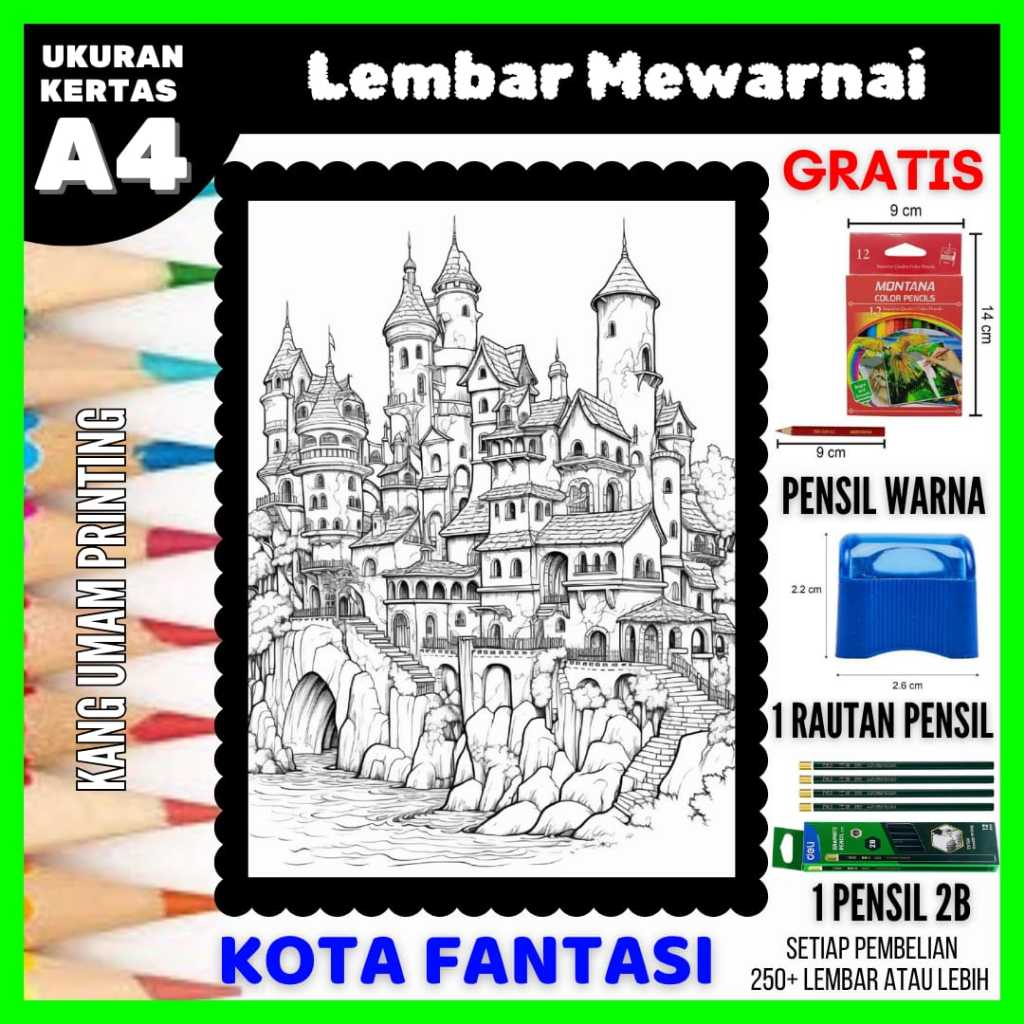 Jual Lembar Mewarnai Gambar Kota Fantasi / Kastil Untuk Semua Usia ...