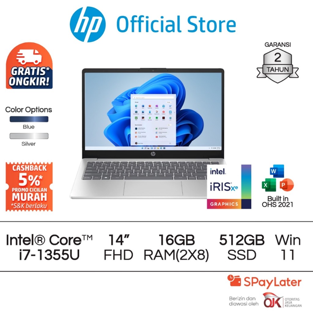 Jual LAPTOP HP INTEL CORE I7 1255 U IRIS XE RAM 16GB SSD 512GB W11 + MS ...