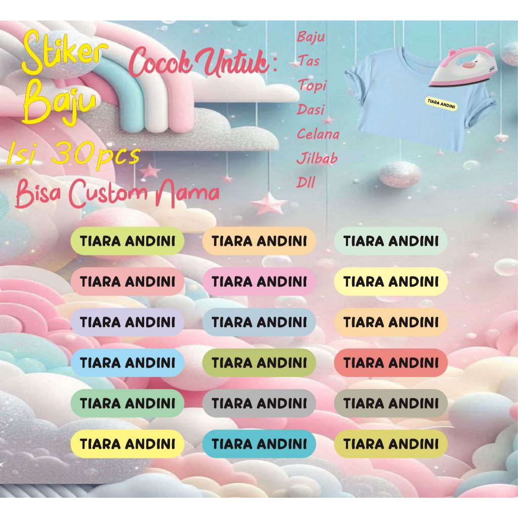 Jual Stiker Label Nama Custom/Stiker Setrika Waterproof Untuk Anak-anak ...