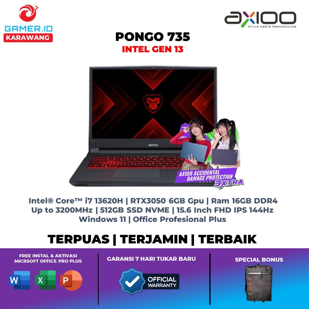 Jual Laptop Axioo Pongo 735 Intel Core I7 13620H RTX3050 6GB 16GB 512GB ...