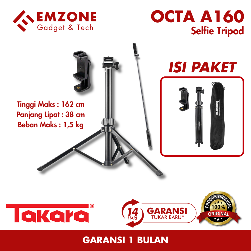 Jual Takara OCTA A160 Multi Function Tripod Selfie Stick Light Stand ...