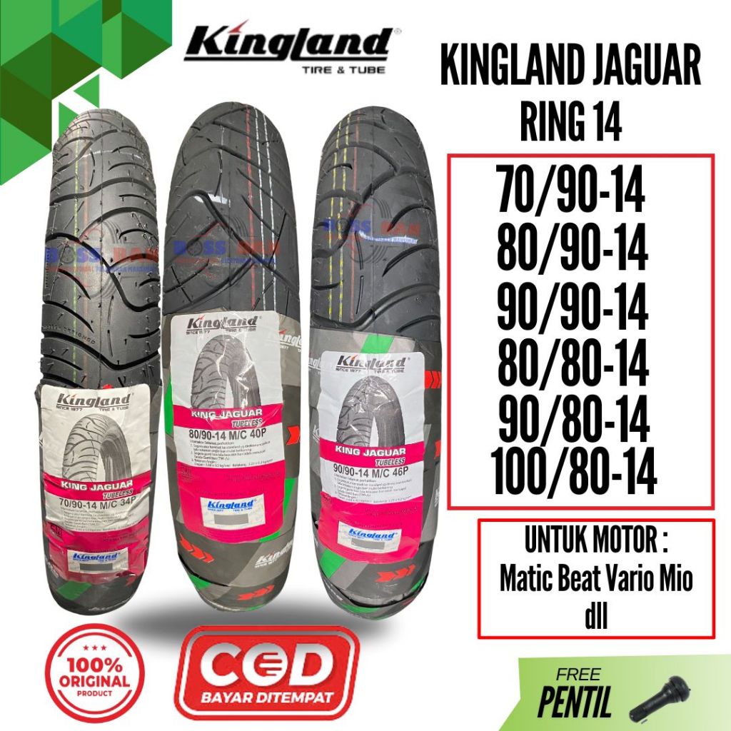 Jual Ban Kingland Jaguar Ukuran 70/90 80/90 90/90 Ring 14 Tubeless Asli untuk Motor Matic Beat ...