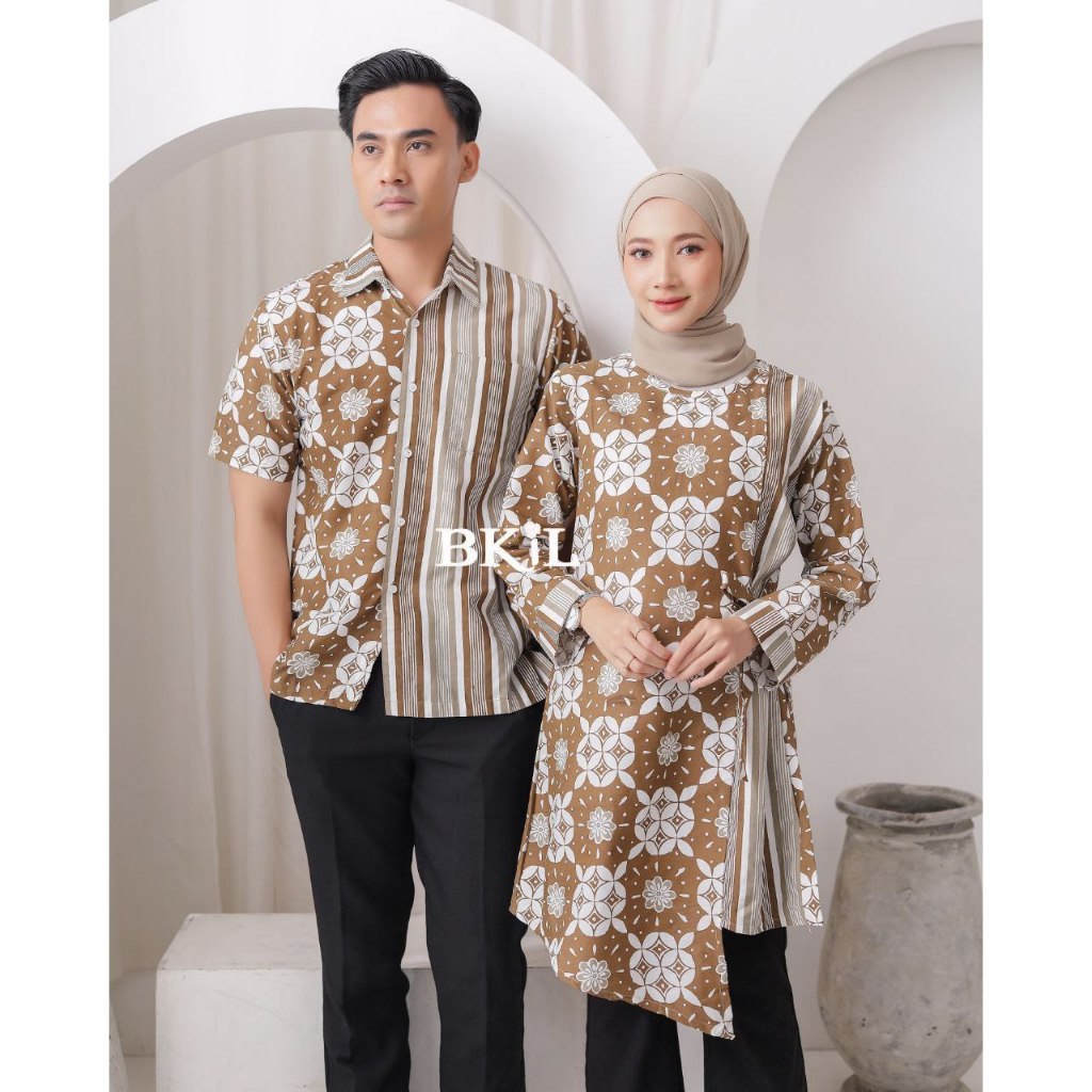 Jual Baju Batik Couple Modern Atasan Batik Kerja Motif Kawung Salur ...