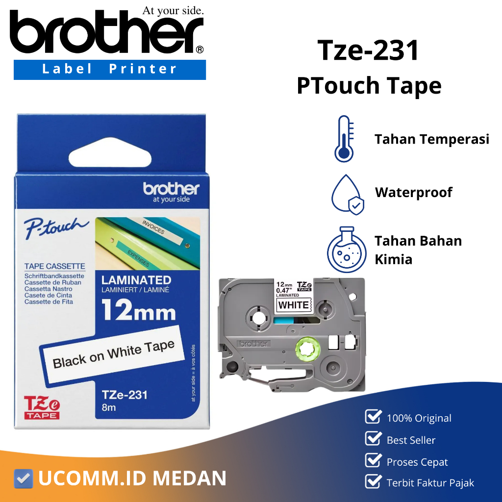 Jual BROTHER Label Tape TZE-231 TZE 231 Black on White Label Printer ...
