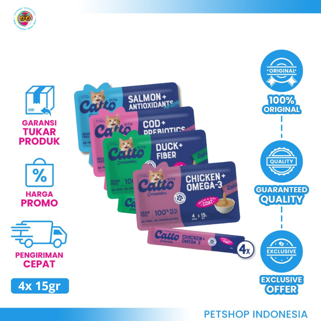 Jual Catto Plus Creamies 4x15gr – Snack Kucing Creamy | Shopee Indonesia