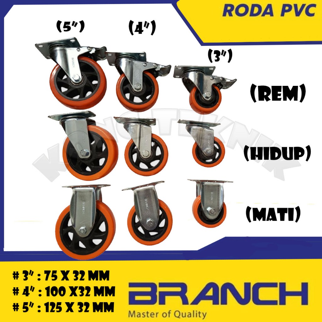 Jual BRANCH RODA PVC TROLLEY WARNA ORANGE 3"-4"-5" INCH (HIDUP-MATI-REM ...