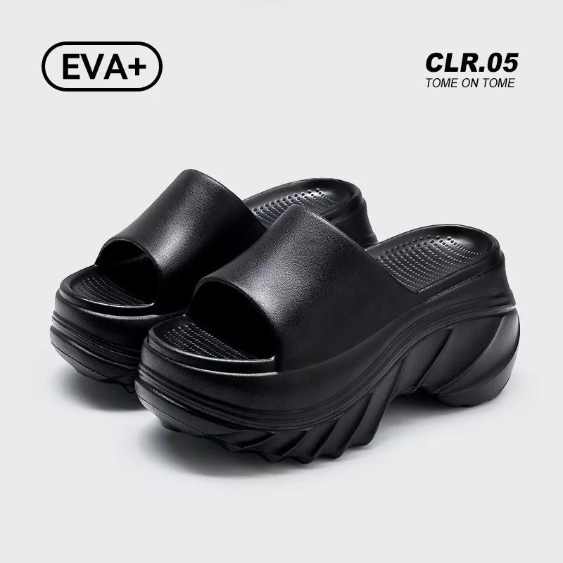 Jual 【Sandal Wanita Tinggi】Sendal Selop Wedges Platform 8cm Bahan Karet ...