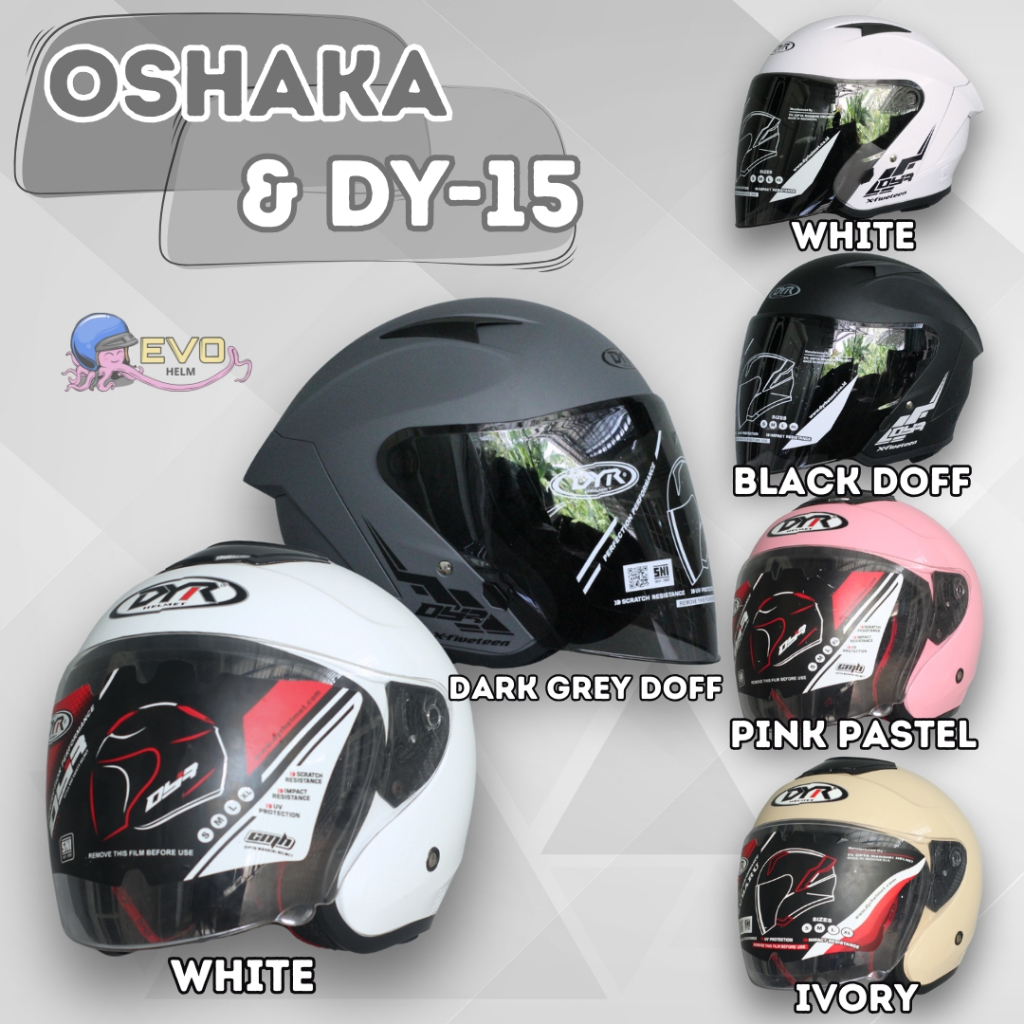 Jual HELM DYR OSHAKA & DYR DY-15 SOLID ORIGINAL, HELM HALF FACE PRIA WANITA DEWASA, DYR HELMET ...