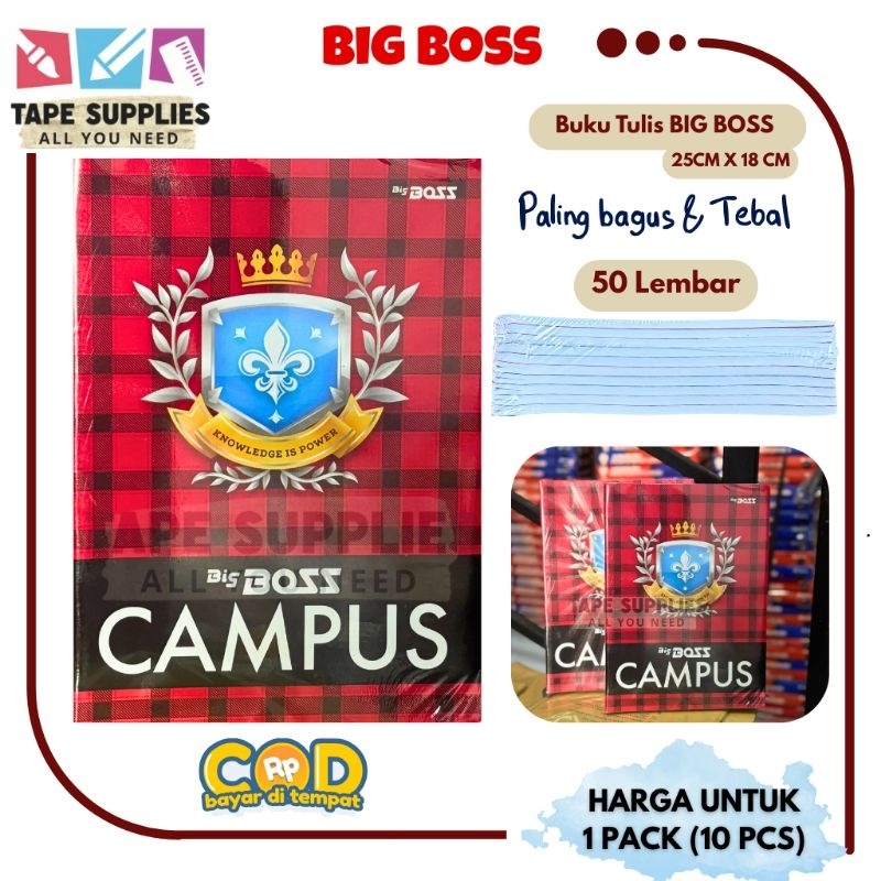 Jual (10 Pcs) Buku Tulis BIG BOSS (KUALITAS TERTINGGI) KAMPUS 50 LEMBAR ...