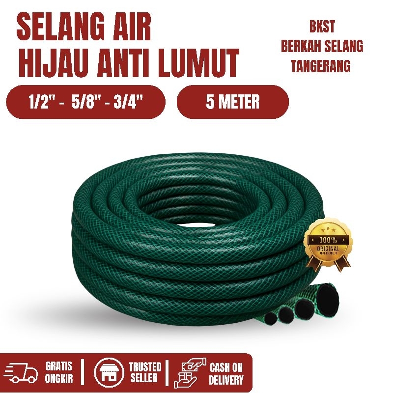 Jual SELANG AIR 1/2 5/8 3/4 INCH 5 METER 1 ROL BENANG HIJAU ANTI LUMUT TEBAL SELANG TAMAN ...