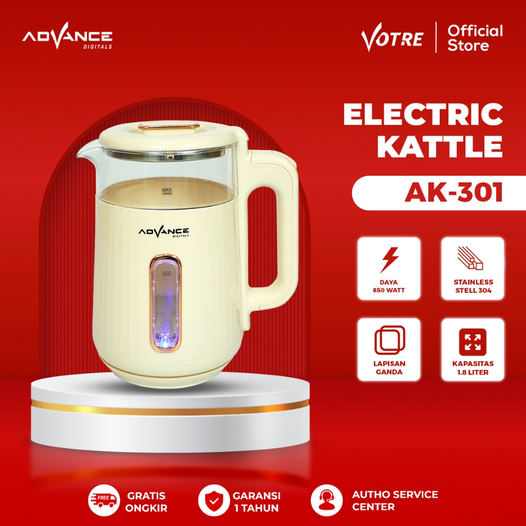 Jual Advance AK-301 Electric Kettle 1.8L Teko Listrik Kaca Transparan ...